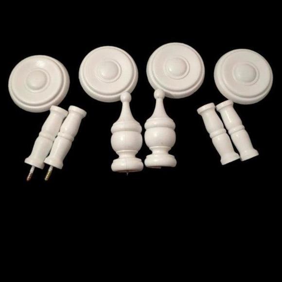 Accents | 4 White Wooden Round Finials And A Set 2 Of Curtain Rod End ...